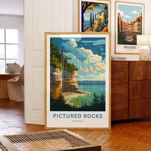 Pictured Rocks Travel Print - Pictured Rocks Poster, Michigan Wall Art ...