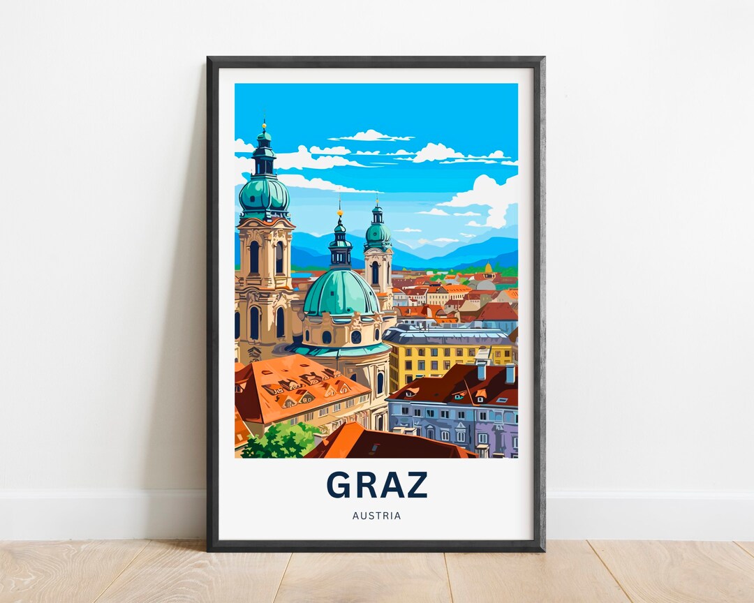 Graz Travel Print - Graz Poster, Austria Wall Art, Framed Present, Gift ...