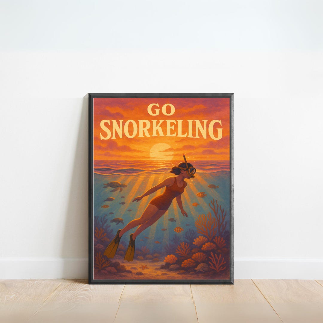 Vintage Snorkeling Poster – Retro Ocean Wall Art for Coastal or ...