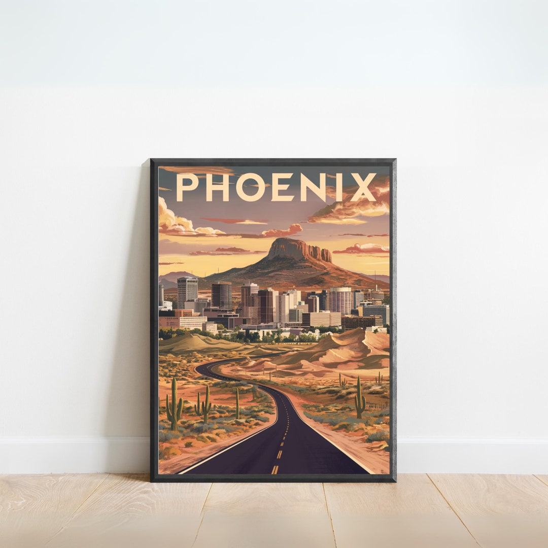 Phoenix Vintage Travel Print - Phoenix Vintage Poster, Arizona Wall Art, Framed Present, Gift ...