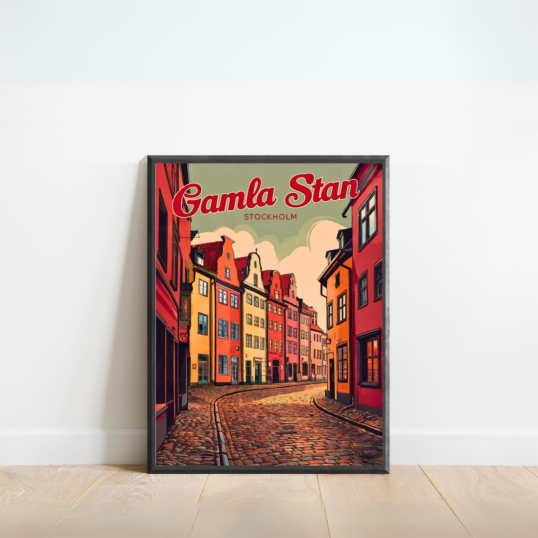 Gamla Stan Vintage Travel Poster - Gamla Stan Print, Stockholm, Sweden ...