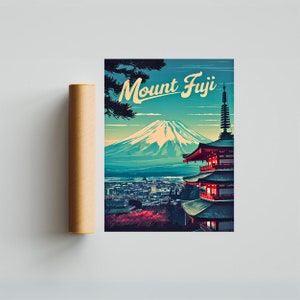 Mount Fuji Vintage Travel Poster - Mount Fuji Print, Japan Wall Art, Framed Present, Gift Japan ...