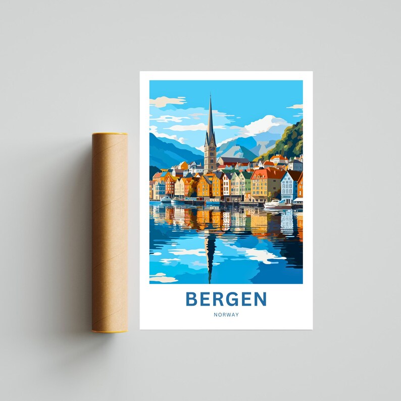 Bergen Travel Print - Bergen Poster, Bergen Norway Wall Art, Framed ...