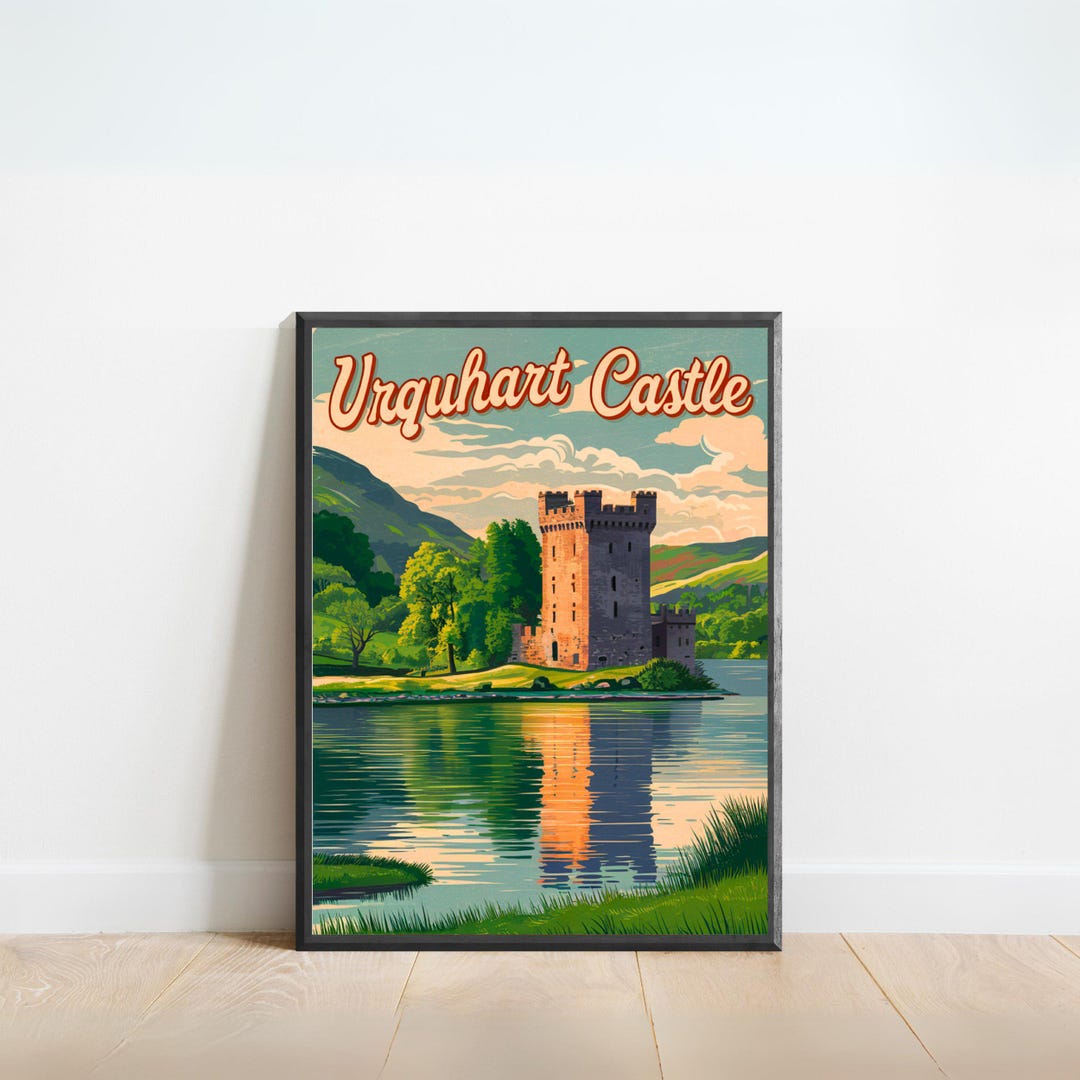 Urquhart Castle Vintage Travel Poster Urquhart Castle Print, Scotland ...
