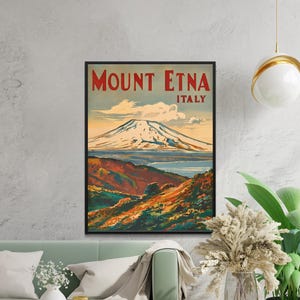 Mount Etna Vintage Travel Poster - Mount Etna Print, Sicily, Italy Wall ...
