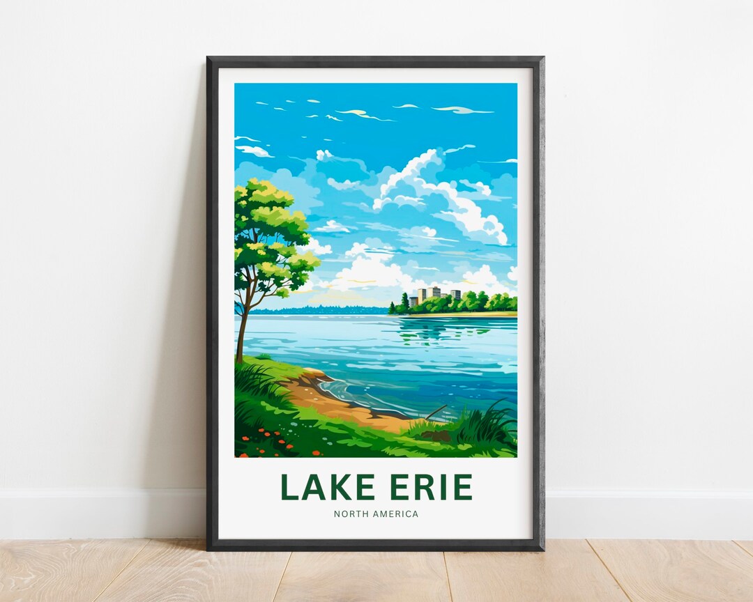 Lake Erie Travel Print - Lake Erie Poster, Great Lakes Wall Art, Framed ...