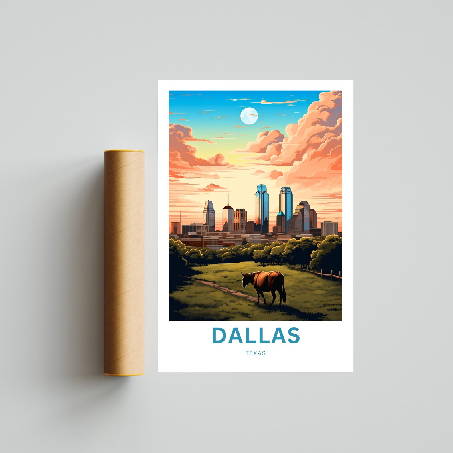 Dallas Travel Print - Dallas Poster, Texas Wall Art, Framed Present ...