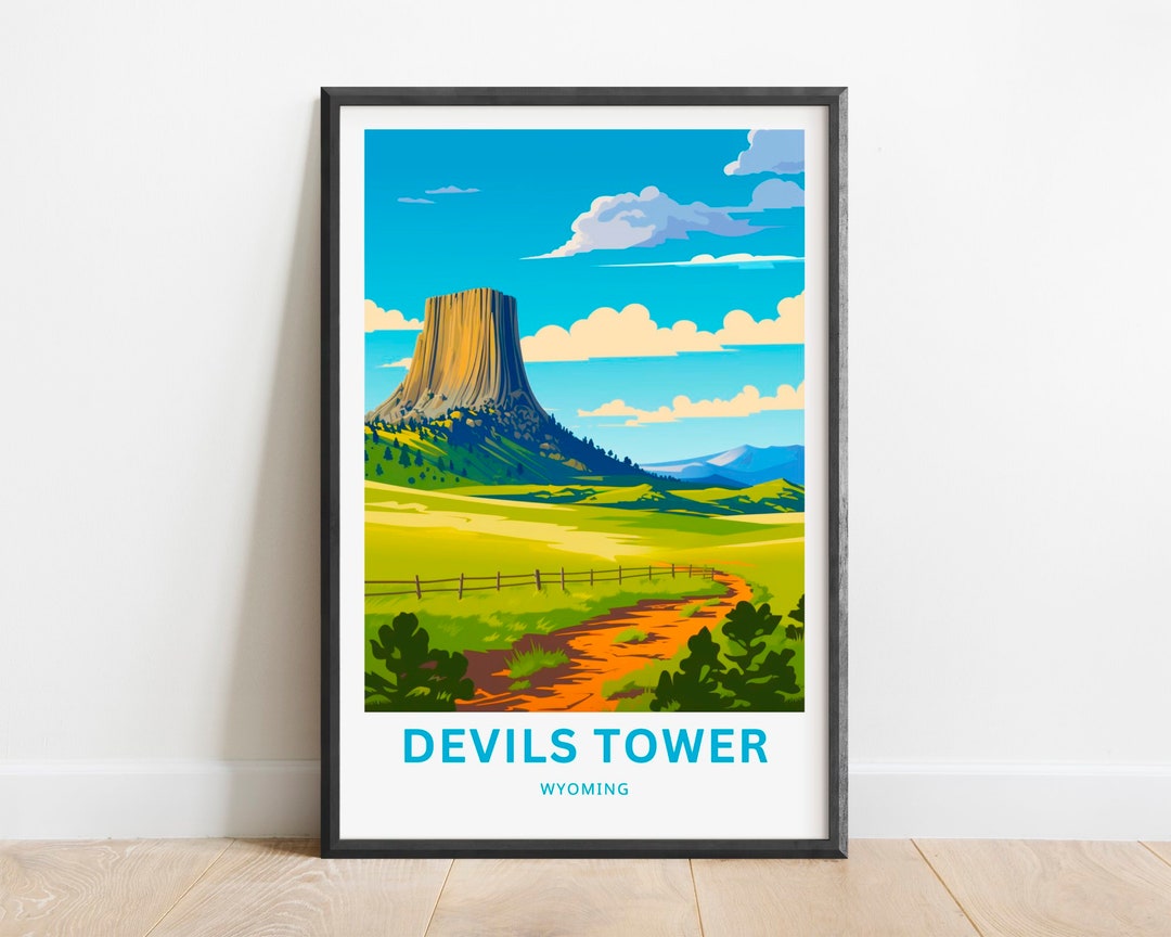 Devils Tower Travel Print - Devils Tower Poster, Wyoming Wall Art, Framed Present, Gift Wyoming ...