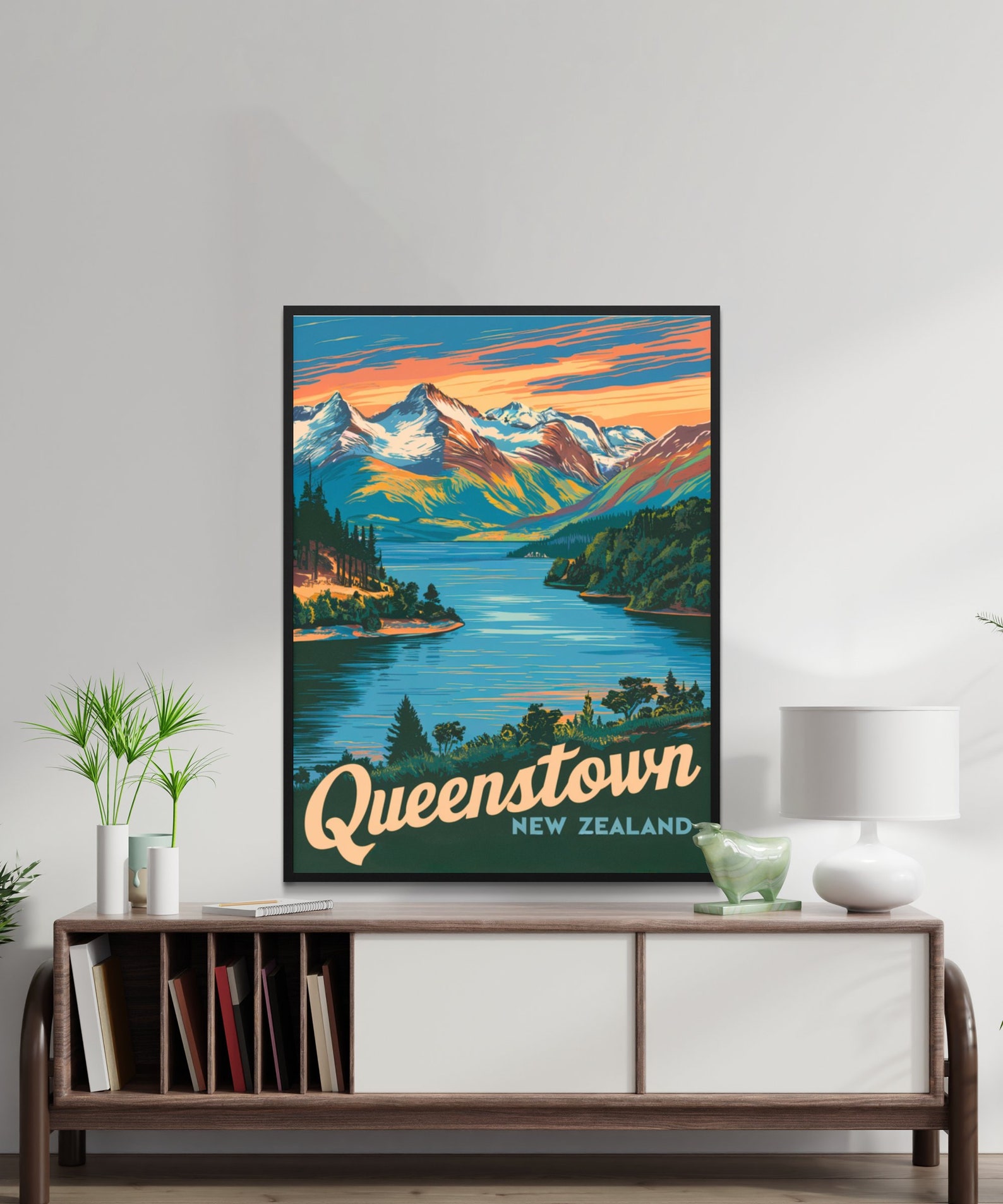 Queenstown Vintage Travel Poster - Queenstown Print, New Zealand ...