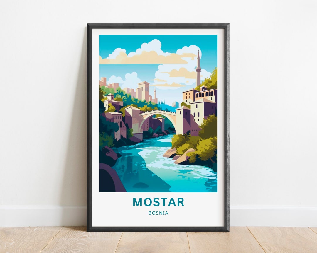 Mostar Travel Print - Mostar Poster, Bosnia Wall Art, Framed Present ...