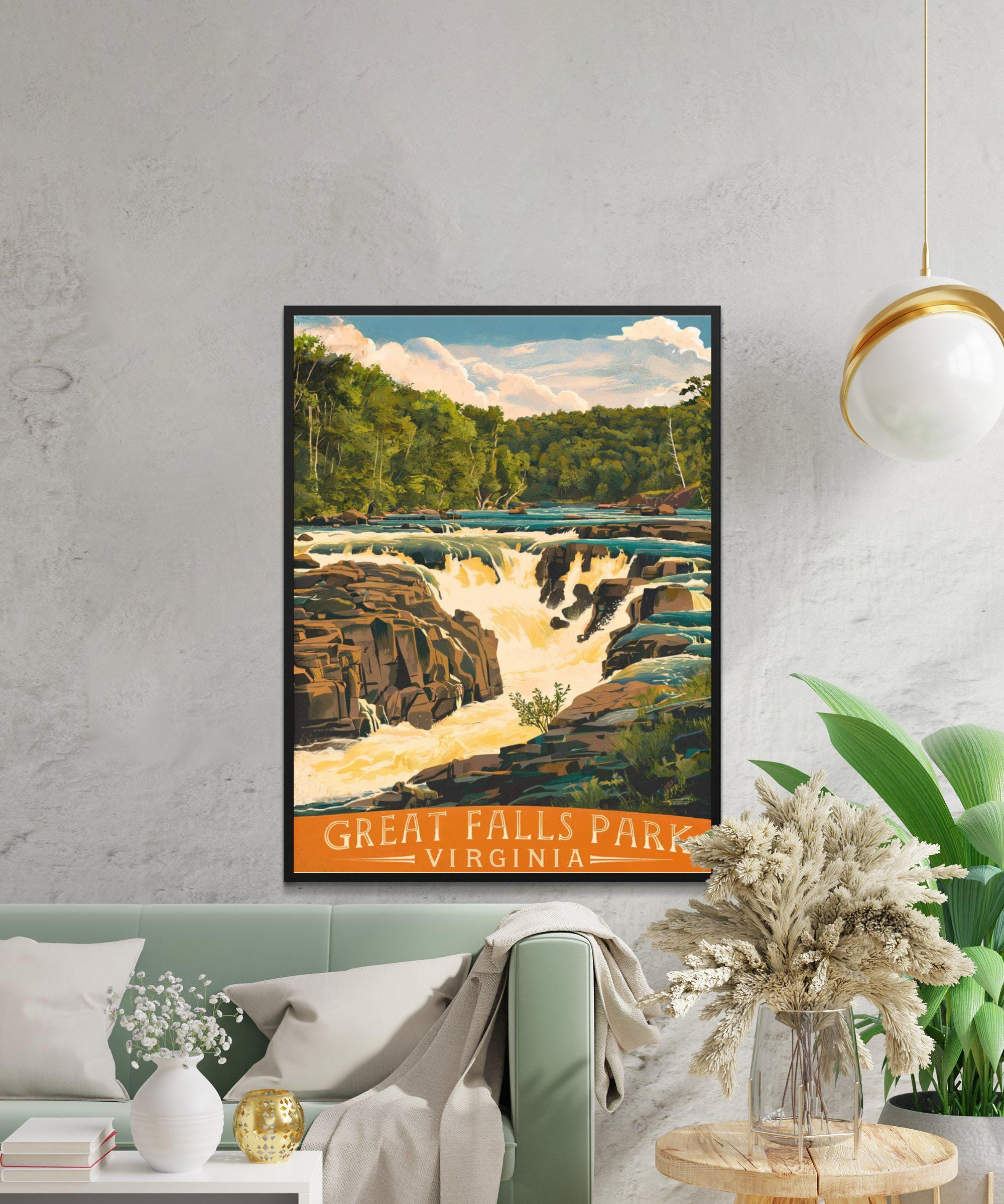 Great Falls Park Vintage Travel Poster - Great Falls Park Print ...