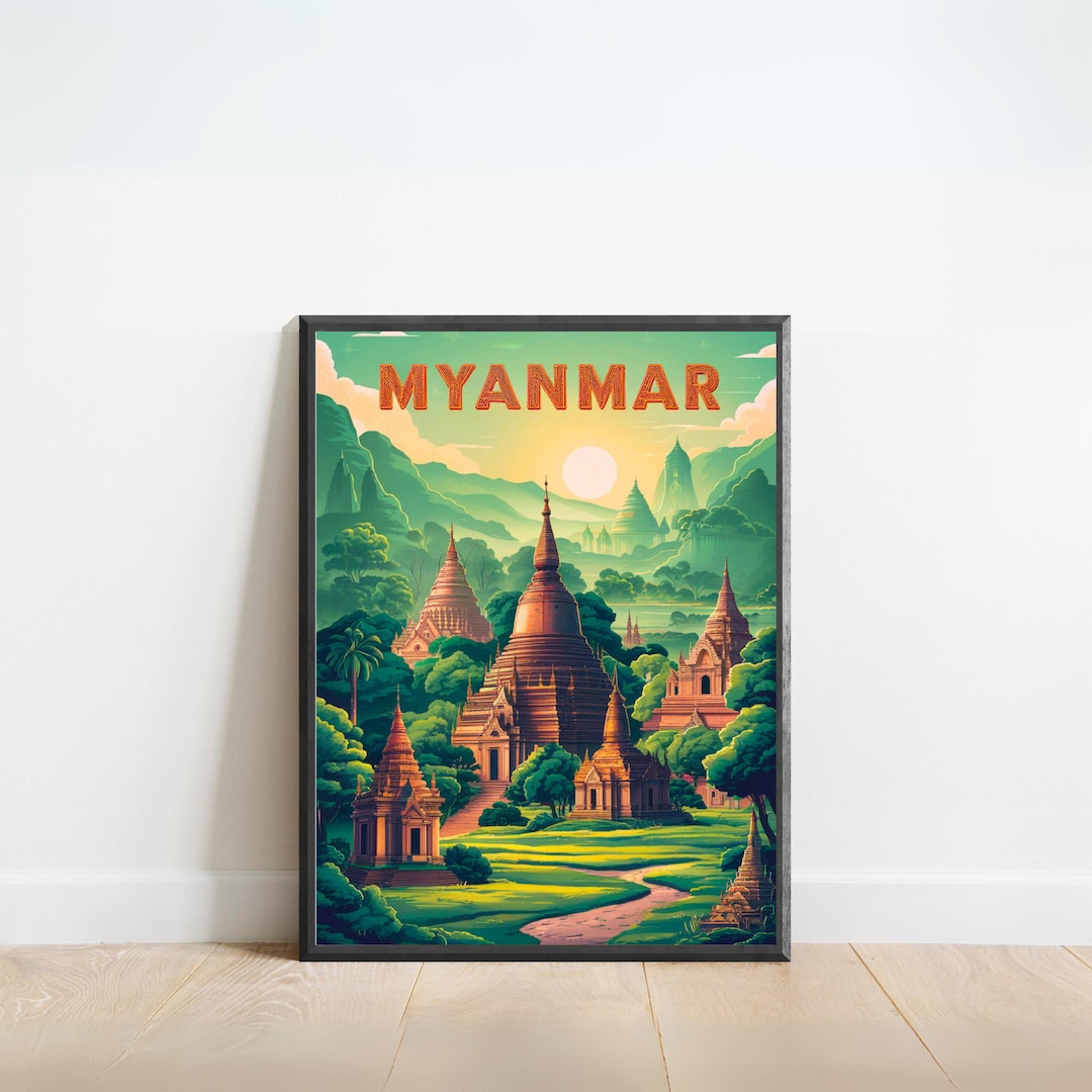 Myanmar Vintage Travel Poster - Myanmar Print, Asia Wall Art, Framed ...