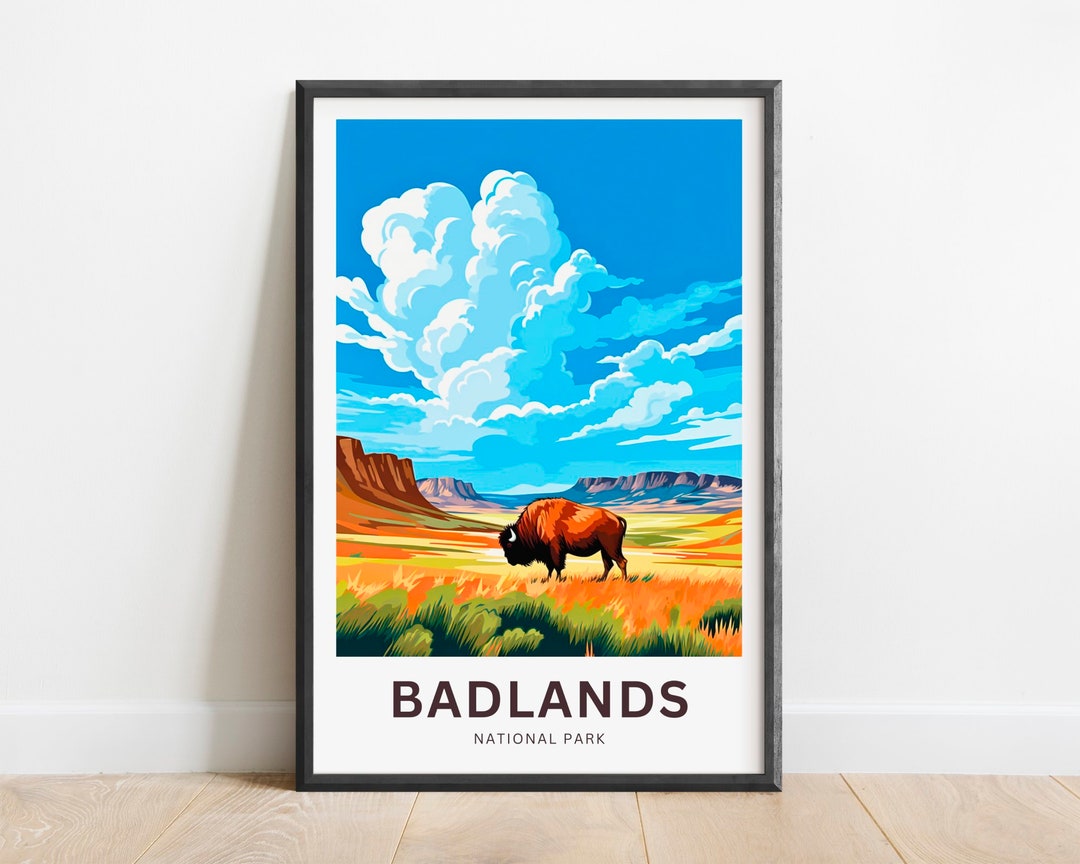 Badlands Travel Print - Badlands Poster, National Park Wall Art, Framed ...