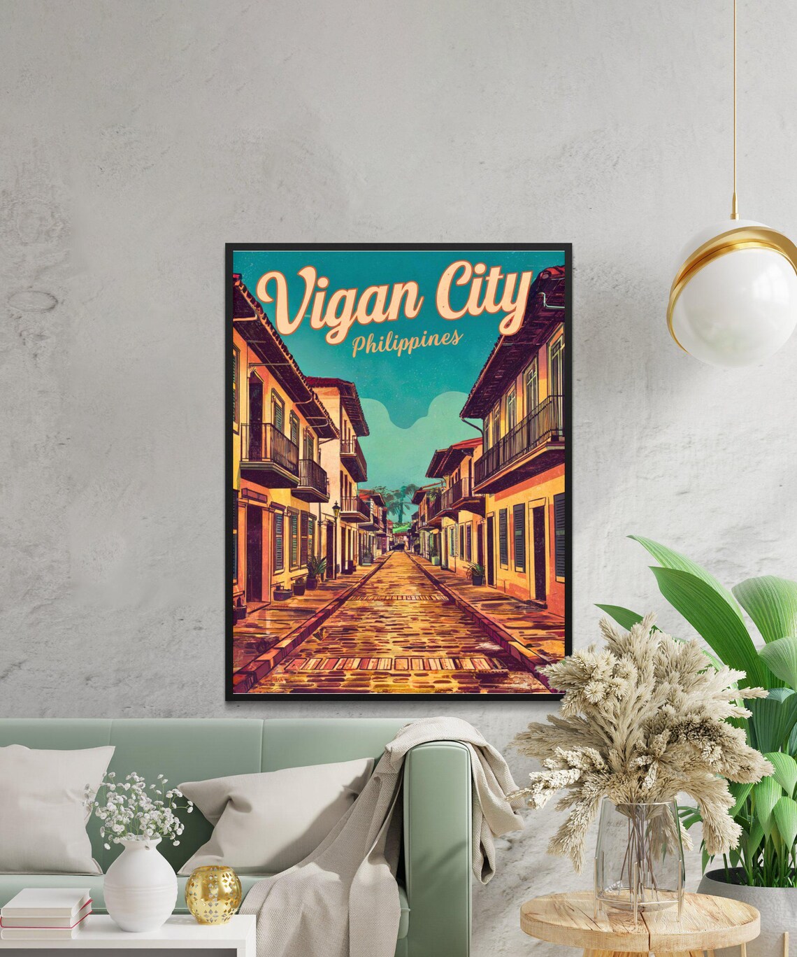 Vigan Vintage Travel Poster - Vigan Print, Philippines Wall Art, Framed ...