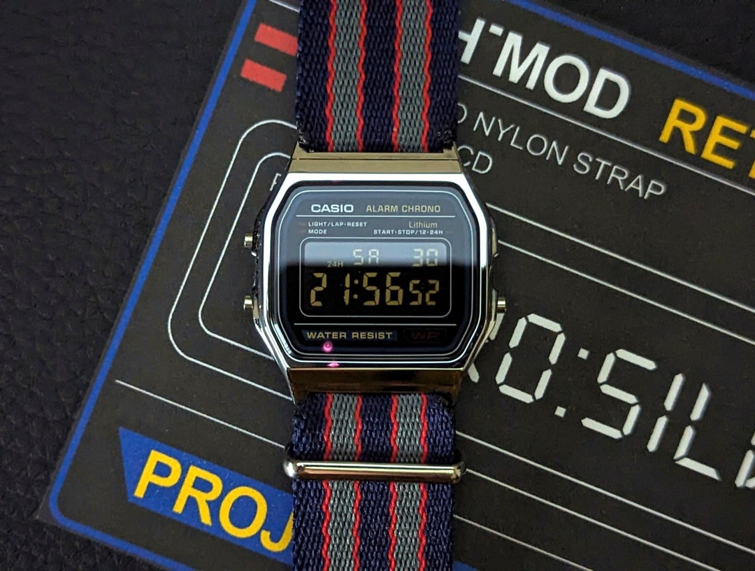 Custom Casio A158 22MM Custom-notched NATO Strap RETROSILVER MOD Retro ...