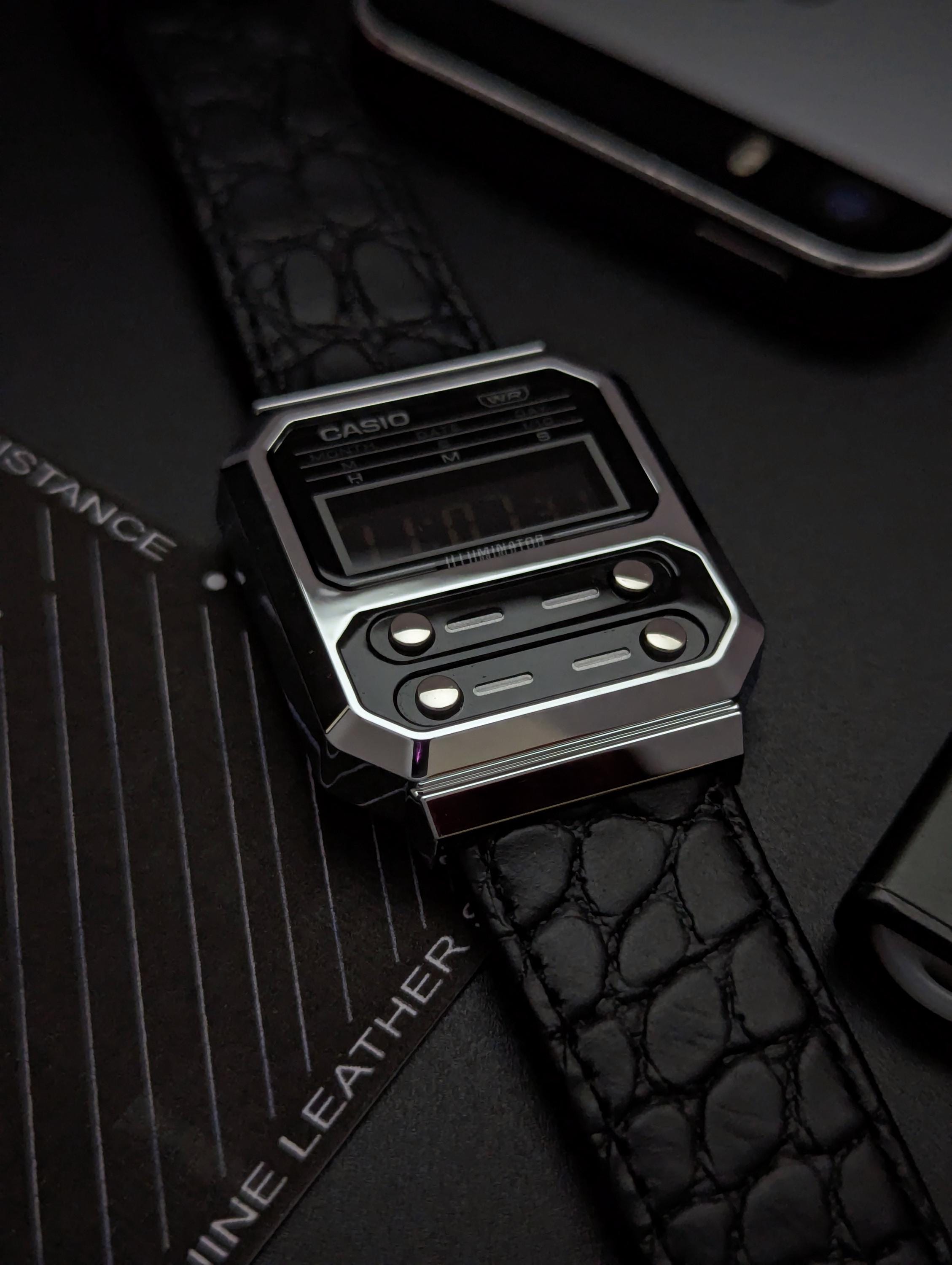 Custom Casio A100WE Agent || Genuine Leather Hand-notched Strap ...