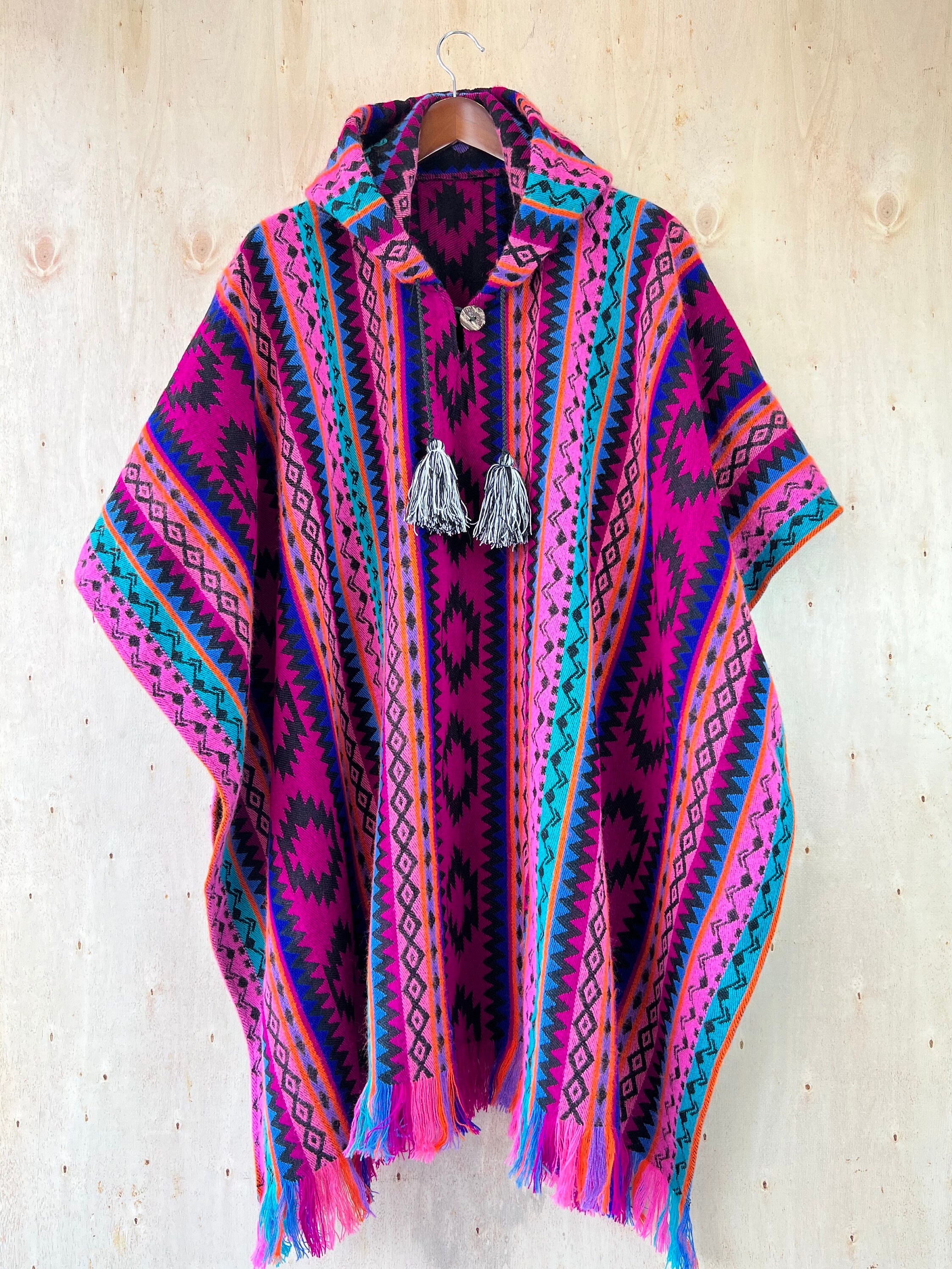 Alpaca Hooded Poncho W/ Fringe, Handmade Alpaca Open Poncho, Alpaca ...