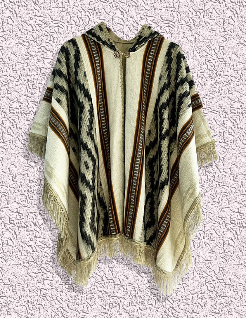 Alpaca Hooded Poncho W/ Fringe, Handmade Alpaca Open Poncho, Alpaca ...