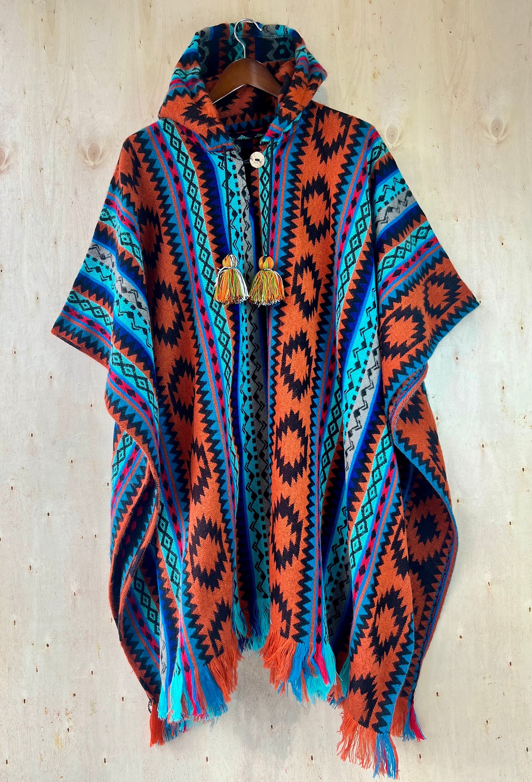 Alpaca Hooded Poncho W/ Fringe, Handmade Alpaca Open Poncho, Alpaca ...