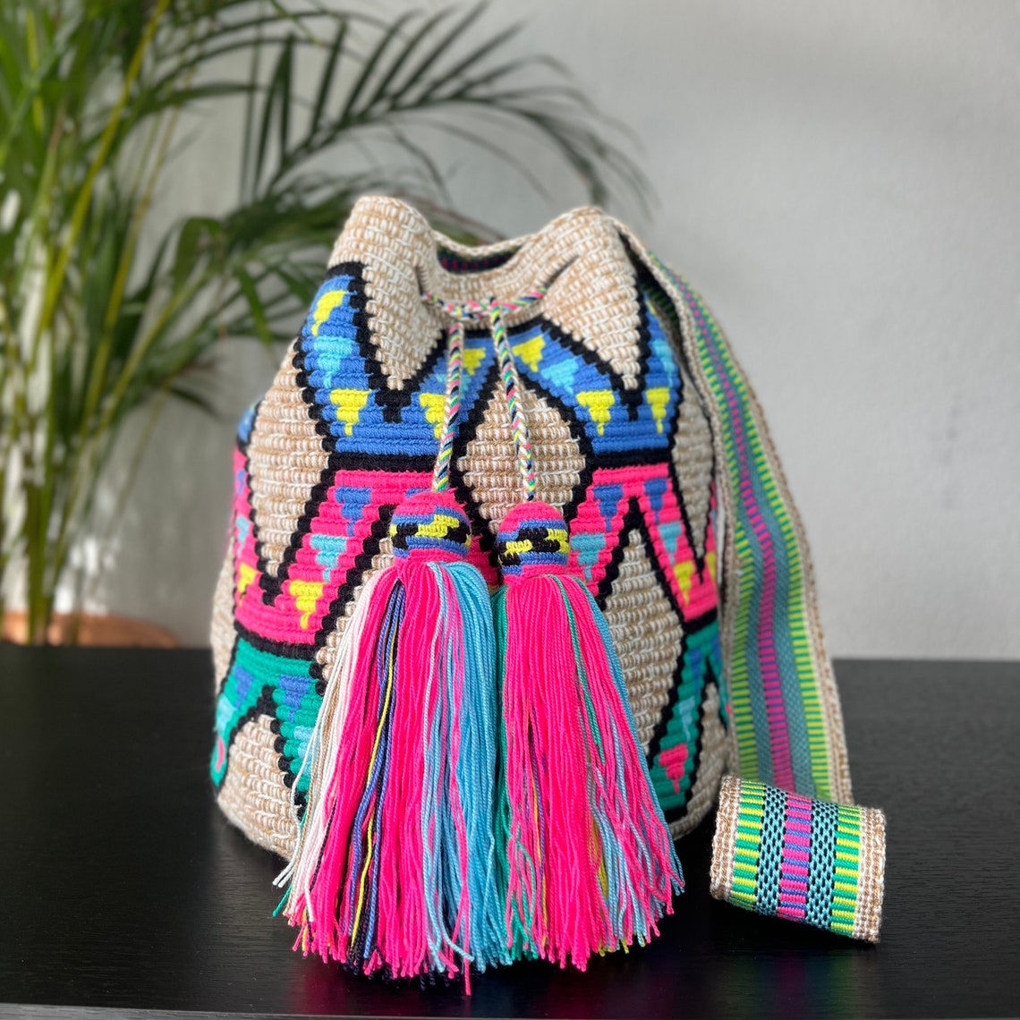 Large WAYUU Bag W/ Braided Handles, WAYUU Mochila Bag, Wayuu Purse ...
