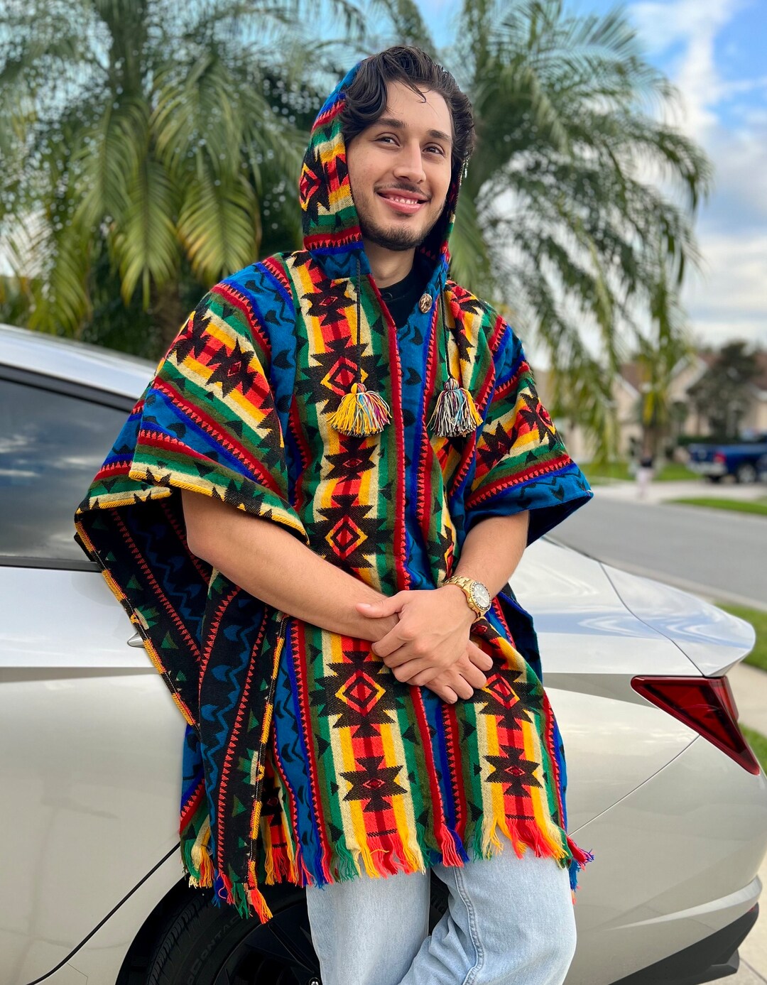 Alpaca Hooded Poncho W/ Fringe, Handmade Alpaca Open Poncho, Alpaca ...