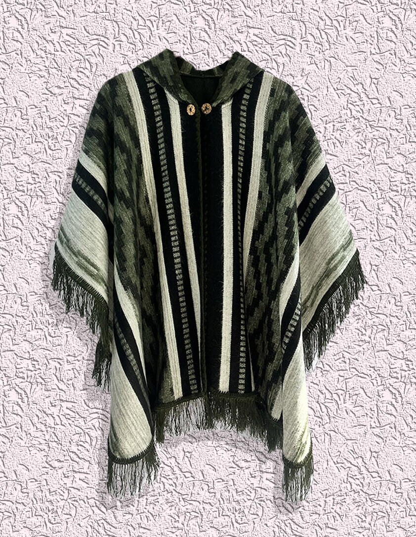 Alpaca Hooded Poncho W/ Fringe, Handmade Alpaca Open Poncho, Alpaca ...