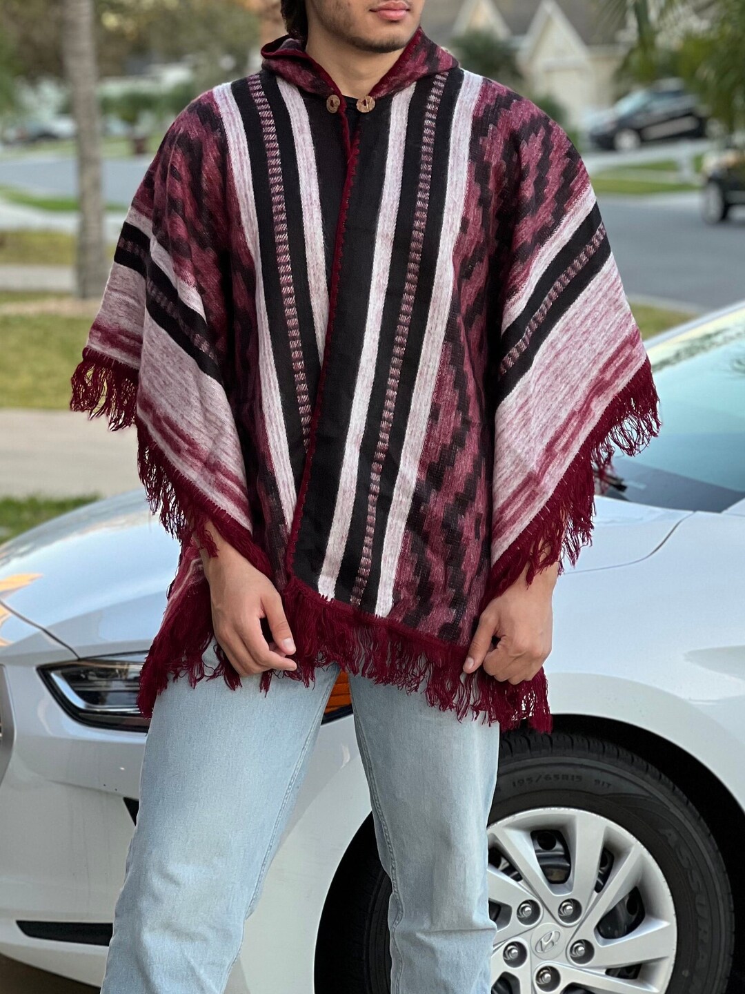 Alpaca Hooded Poncho W/ Fringe, Handmade Alpaca Open Poncho, Alpaca ...