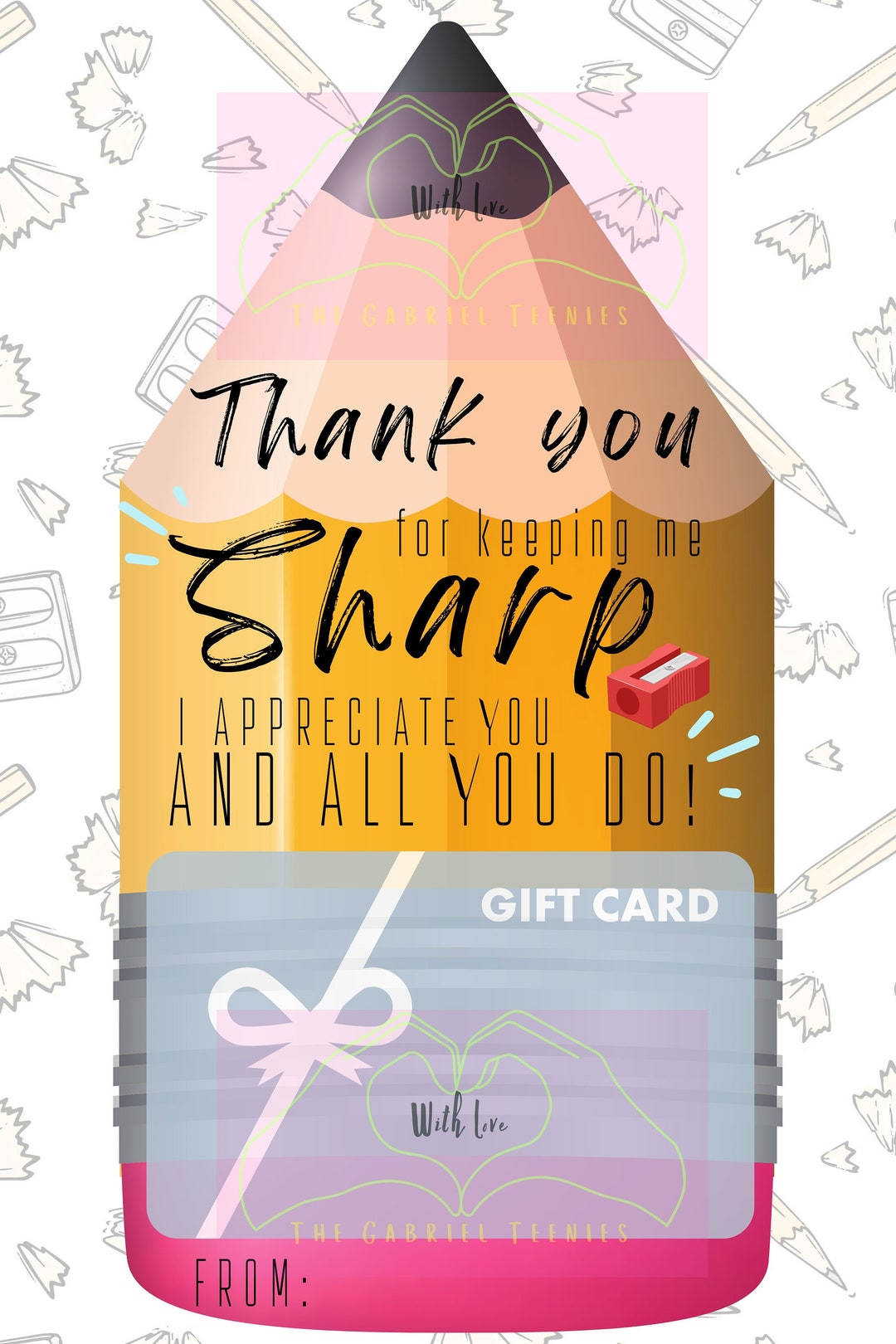 Teacher Appreciation Gift Card Holder: Pencil Design (printable PDF) - Etsy