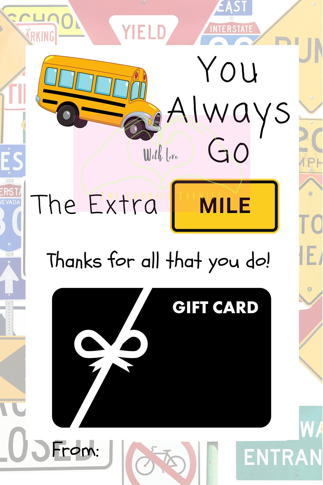 Bus Driver Thank You Card: Extra Mile Gift Card Holder (printable) - Etsy