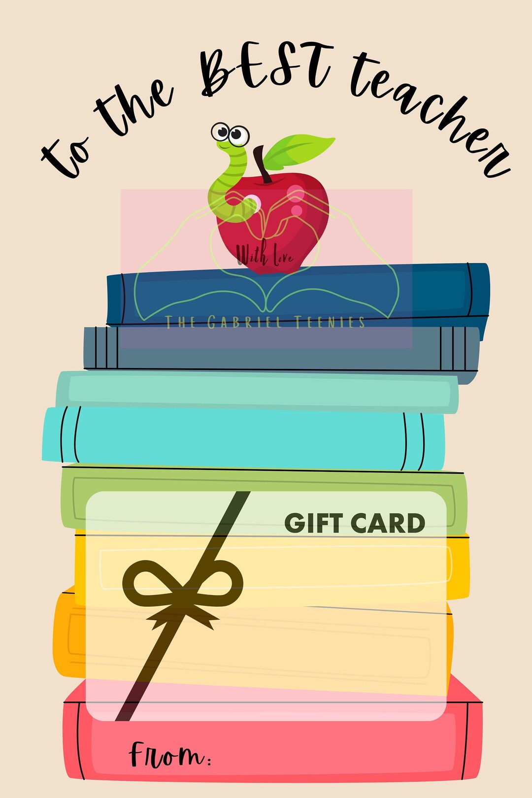 Best Teacher Books Bookworm, Teacher Appreciation Card, Gift for ...