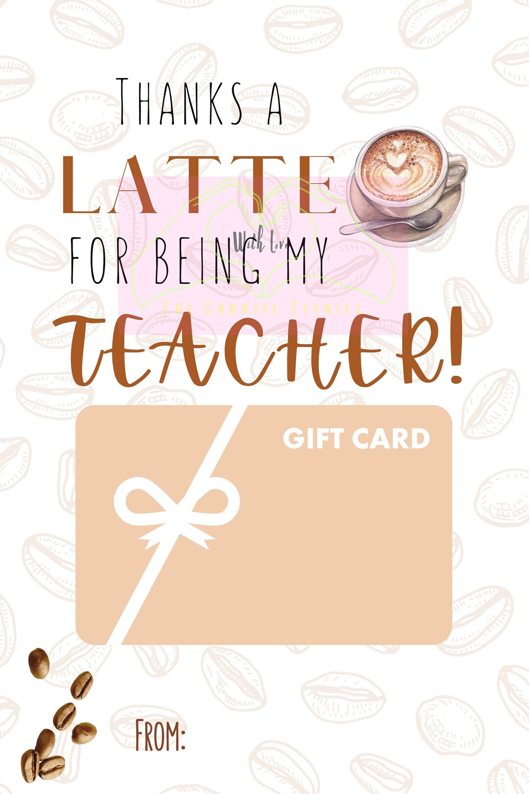 Thanks a Latte Teacher Gift Tag & Gift Card Holder, Coffee, Thank You ...