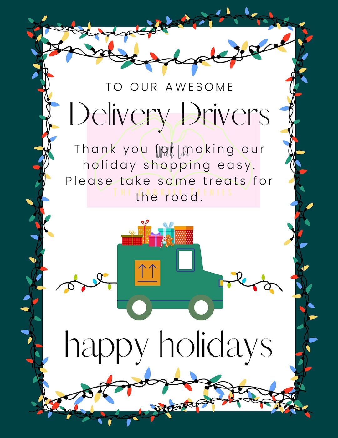 Mail Car With Lights, Delivery Drivers Snack for the Road Sign, Thank ...