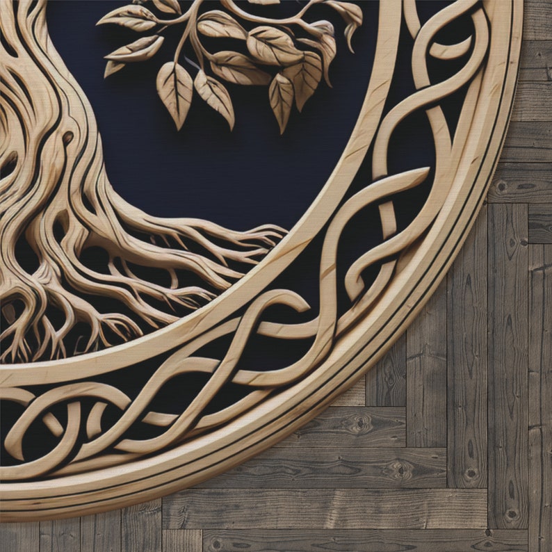 Wood Carved Design World Tree Round Rug - Etsy