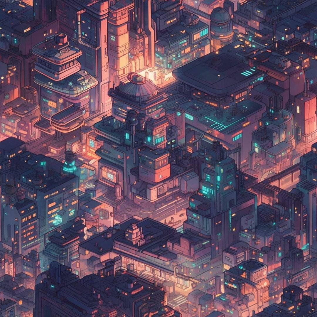 Cyberpunk City Scape 1, Repeating Seamless Pattern, Patterns Can Be ...