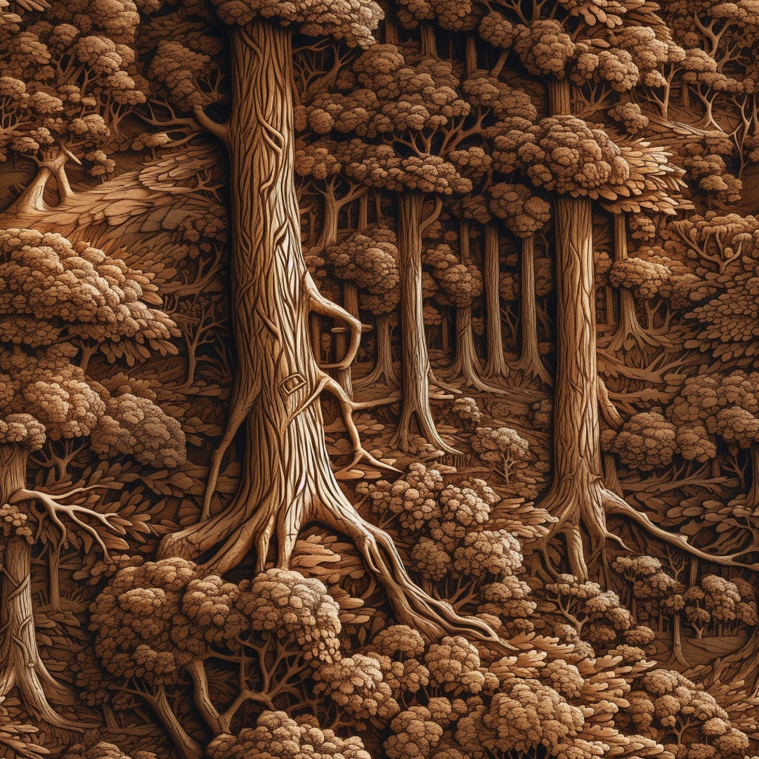 Intricate Wood Carving of Trees 4, Repeating Seamless Pattern. Patterns ...