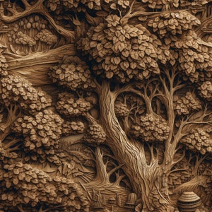 Intricate Wood Carving of Trees 3, Repeating Seamless Pattern. Patterns ...