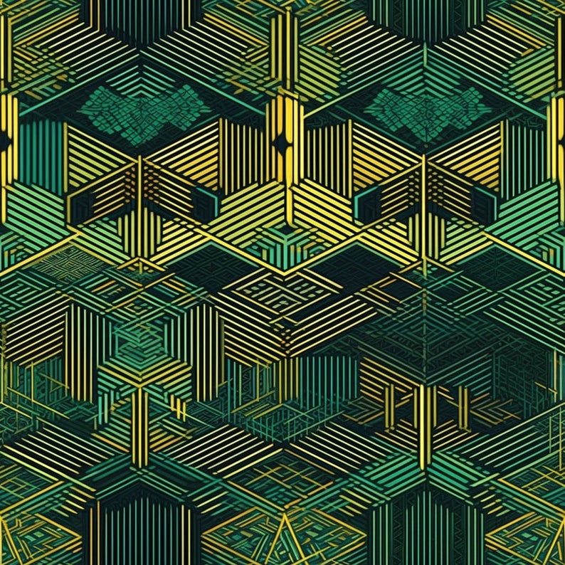 Geometric Line Pattern Gold and Green - Etsy