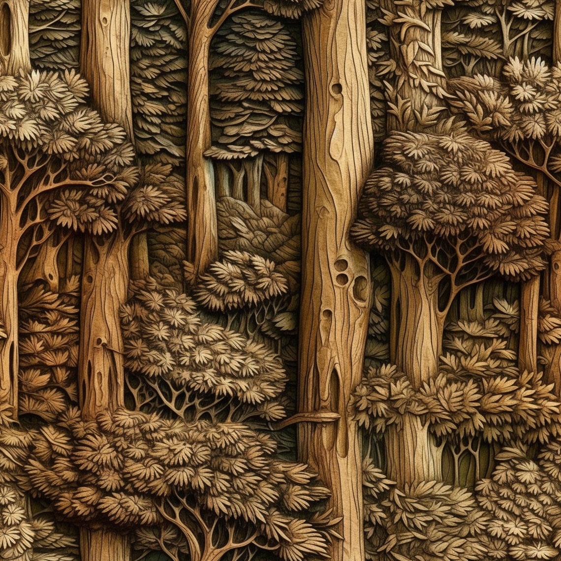 Intricate Wood Carving of Trees 1, Repeating Seamless Pattern. Patterns ...