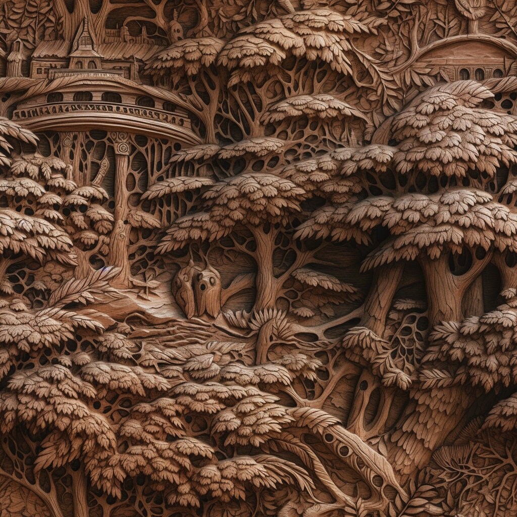Intricate Wood Carving of Trees 2, Repeating Seamless Pattern. Patterns ...