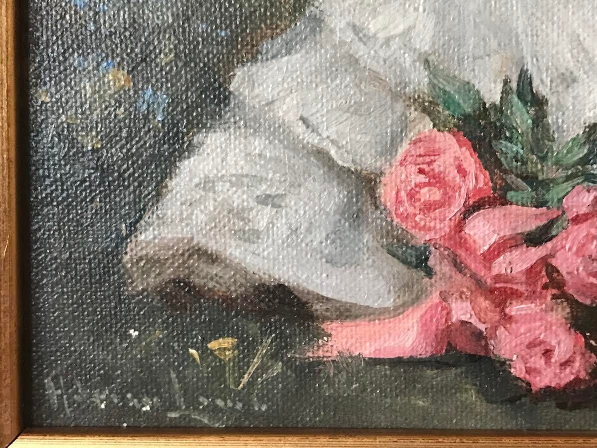 Vintage American Impressionist Oil Painting of a Girl With Flowers by ...
