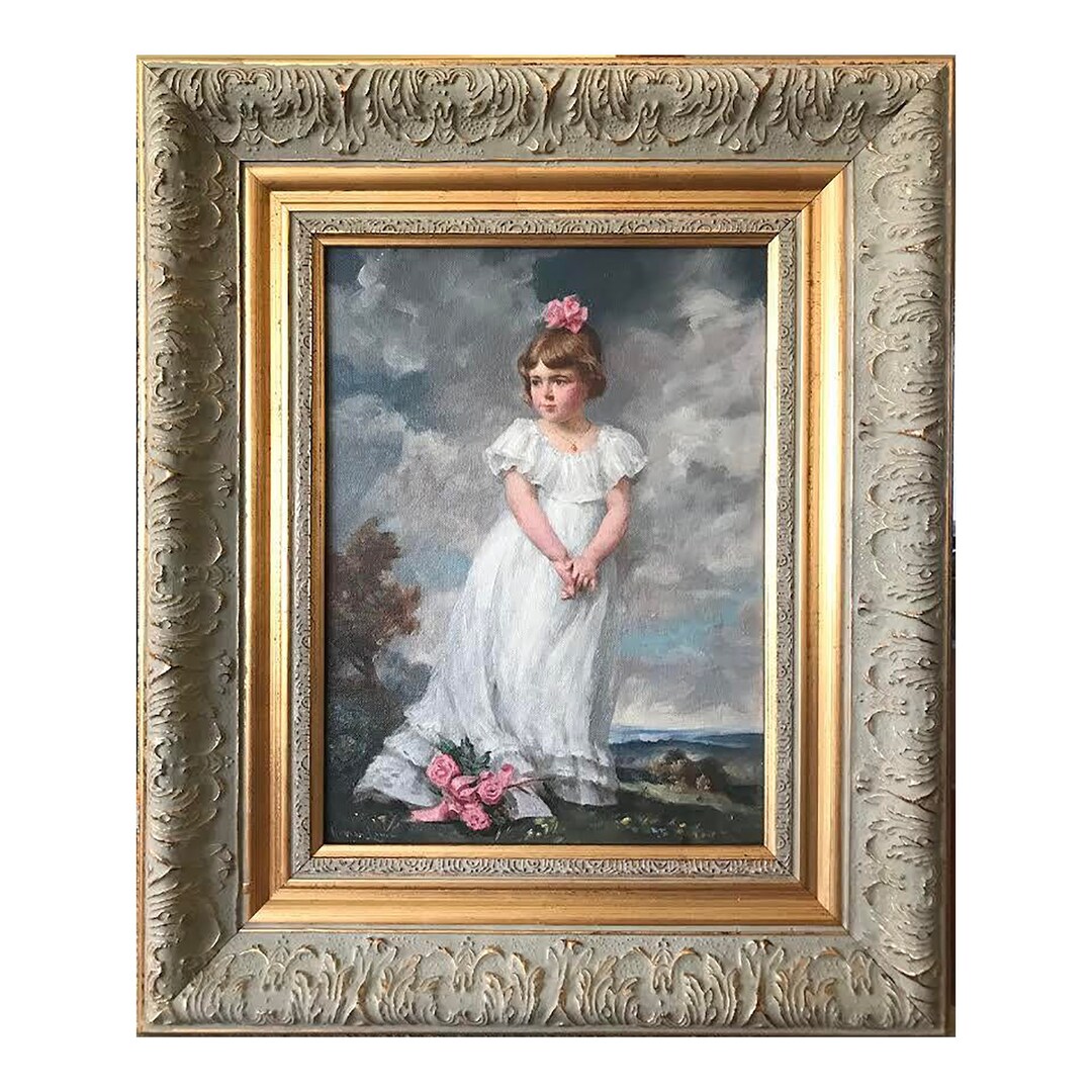 Vintage American Impressionist Oil Painting of a Girl With Flowers by ...