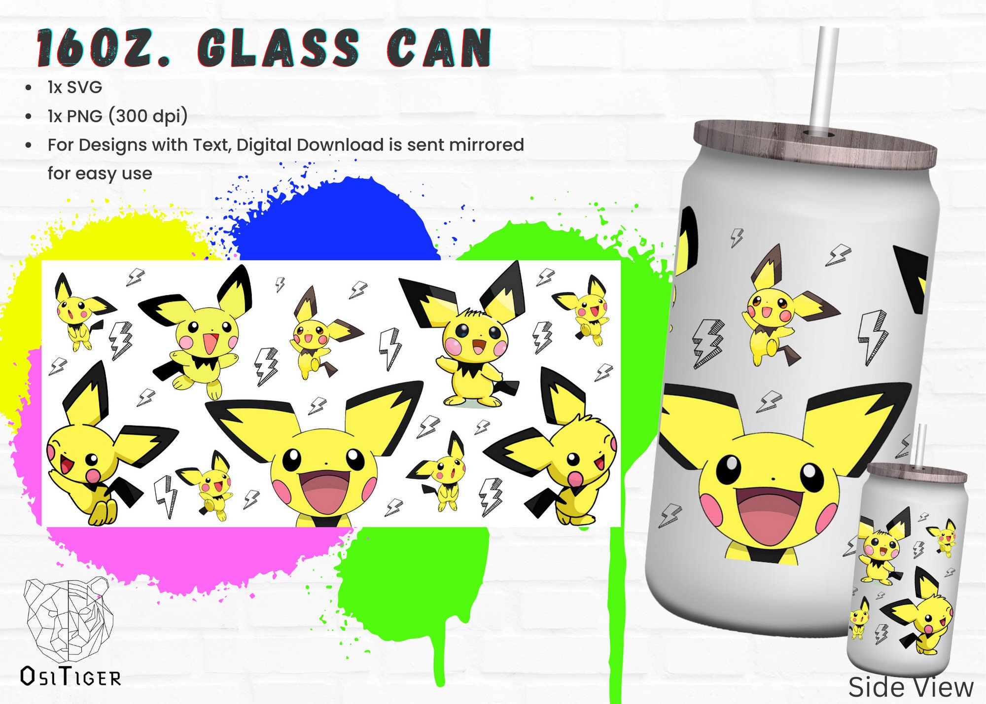 Electric Pichu 16oz Glass Can Sublimation Design (digital File) - Etsy