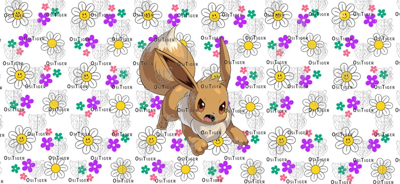 Battle Eevee Daisy Smiley Flowers Sublimation Design for 16oz Glass Can ...