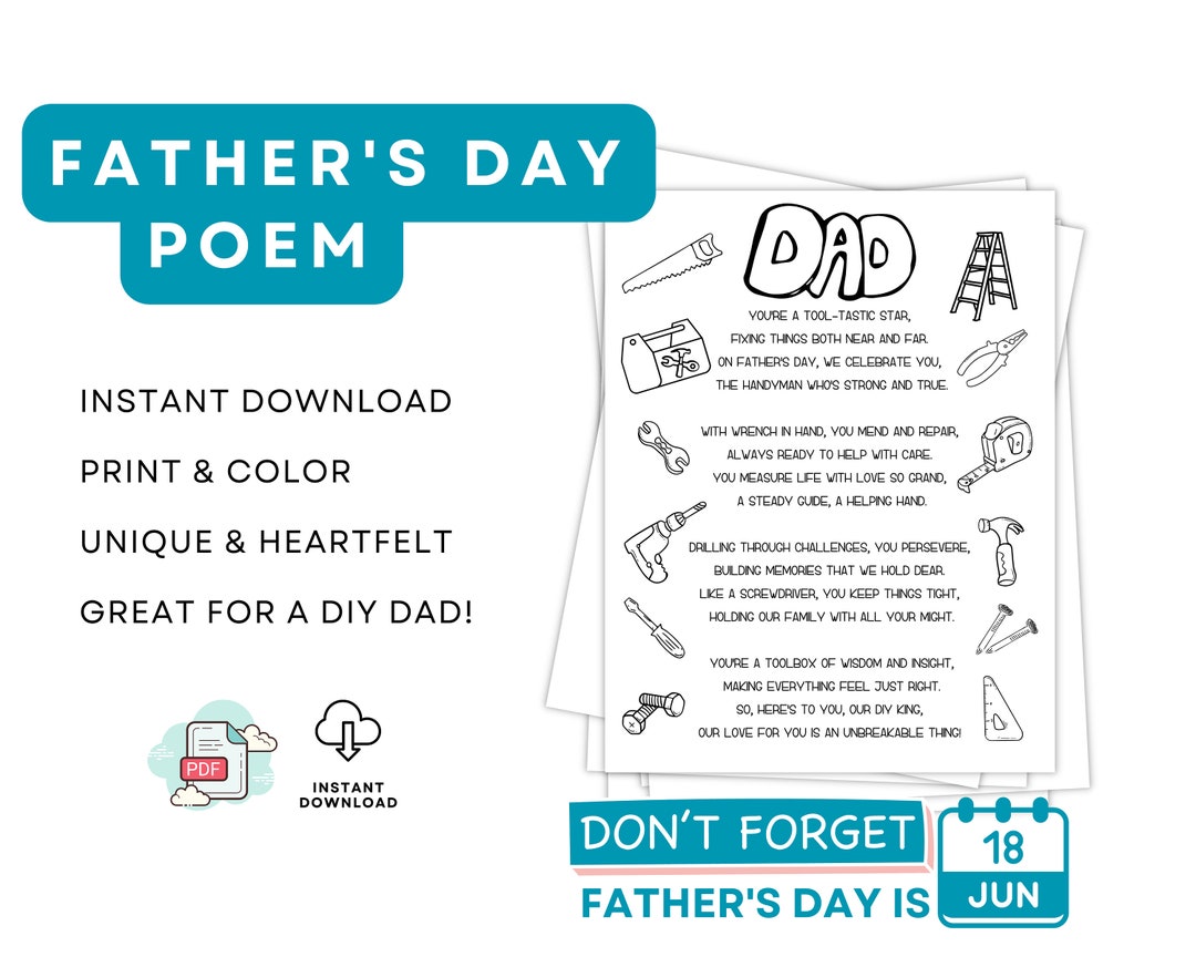 Father's Day - Poem Coloring Page - Handyman Dad - Etsy