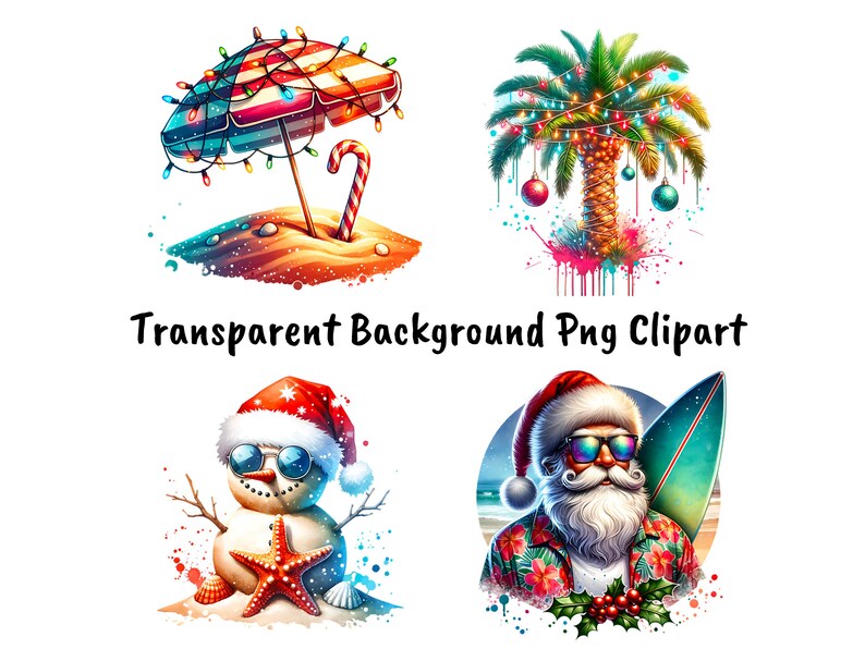 Christmas in July Clipart, Beach Santa PNG, Tropical Holiday Art ...