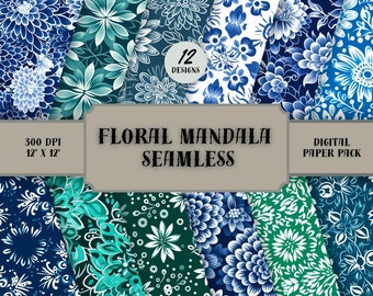 Floral Mandala Digital Paper Colorful Mandala Digital Backgrounds 24 ...