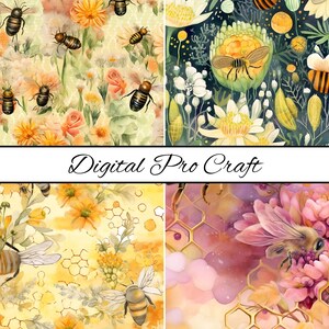 Honey Bee Digital Paper, Seamless Patterns, Watercolor Bee Backgrounds ...