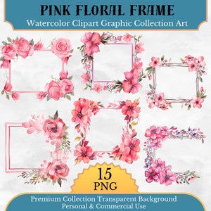 Set of 16, Watercolor Floral Pink Rectangular Frames, Floral Clipart ...