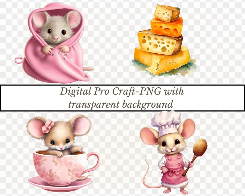 Watercolor Little Pink Mouse Clipart Fairytale Mice 12 PNG - Etsy