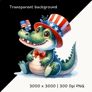 Patriotic Alligator Clipart, Memorial Day Celebration, Kids Card Art ...